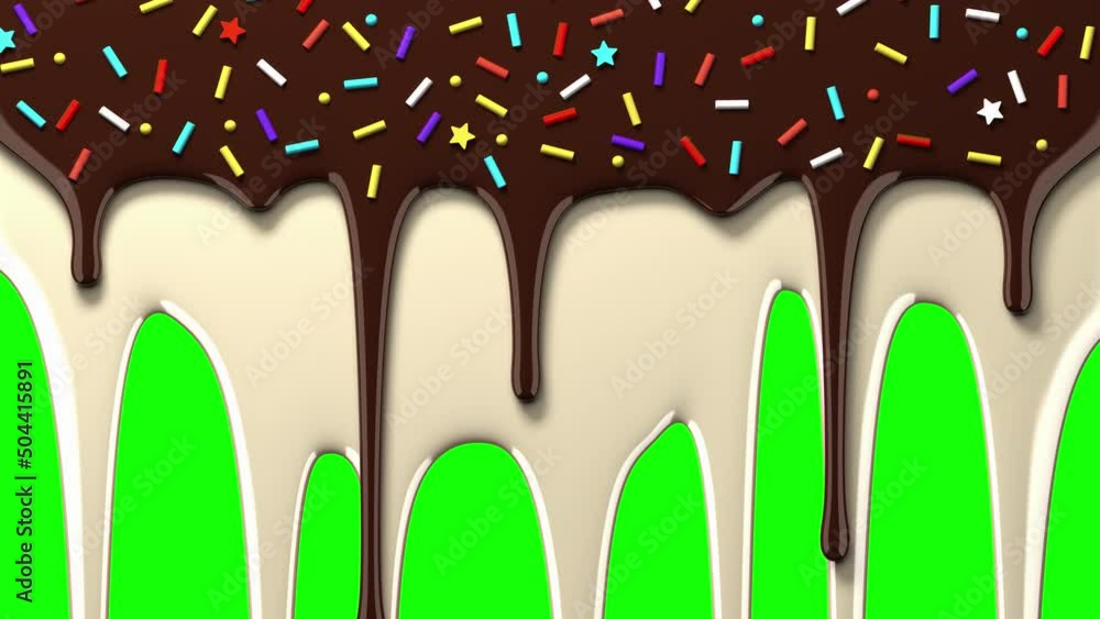 Vídeo do Stock: Chocolate and milk icing with sprinkles drips on green ...