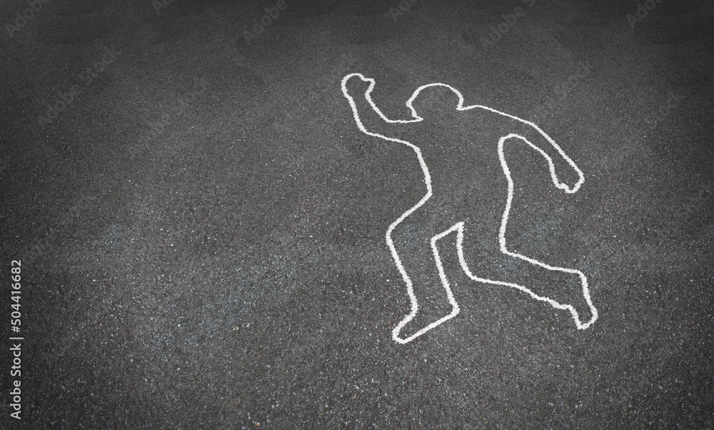 Dead body outline as a crime scene concept or murder mystery symbol and ...