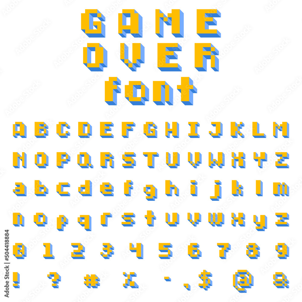Pixel video game font. Oldschool retro typeface. 8-bit symbols, letters ...