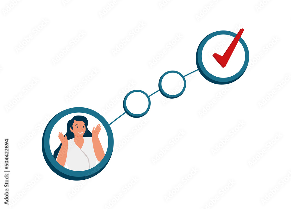 Customer journey experience with purchase steps and path tiny person ...