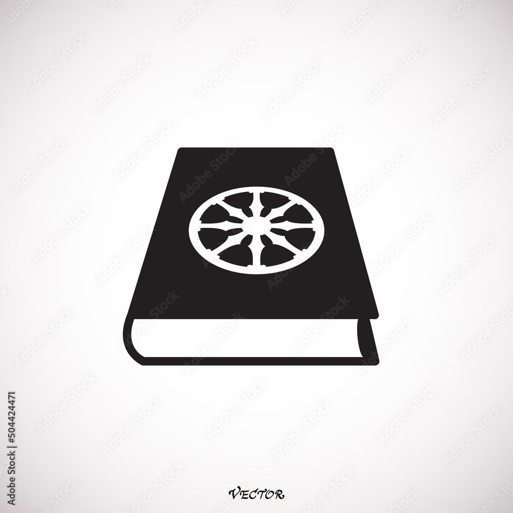 Book icon with a Dharmachakra. Buddhist wheel symbol on it, Religious ...