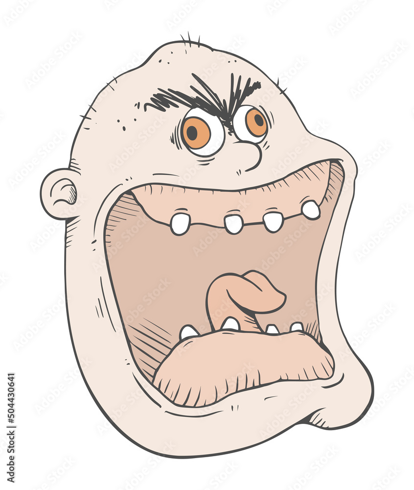 angry ugly funny hand draw open mouth rare expression Stock Vector ...