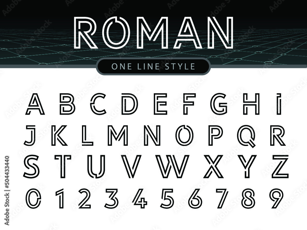 ROMAN Double line monogram alphabet and tech fonts. Lines font regular uppercase and lowercase ...