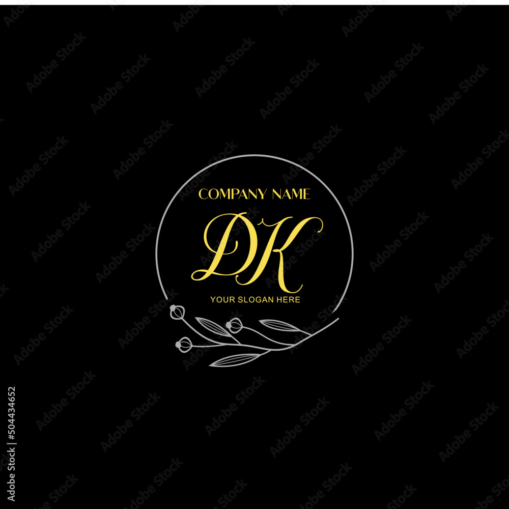 Initial letter DK handwriting with floral frame template Stock Vector ...