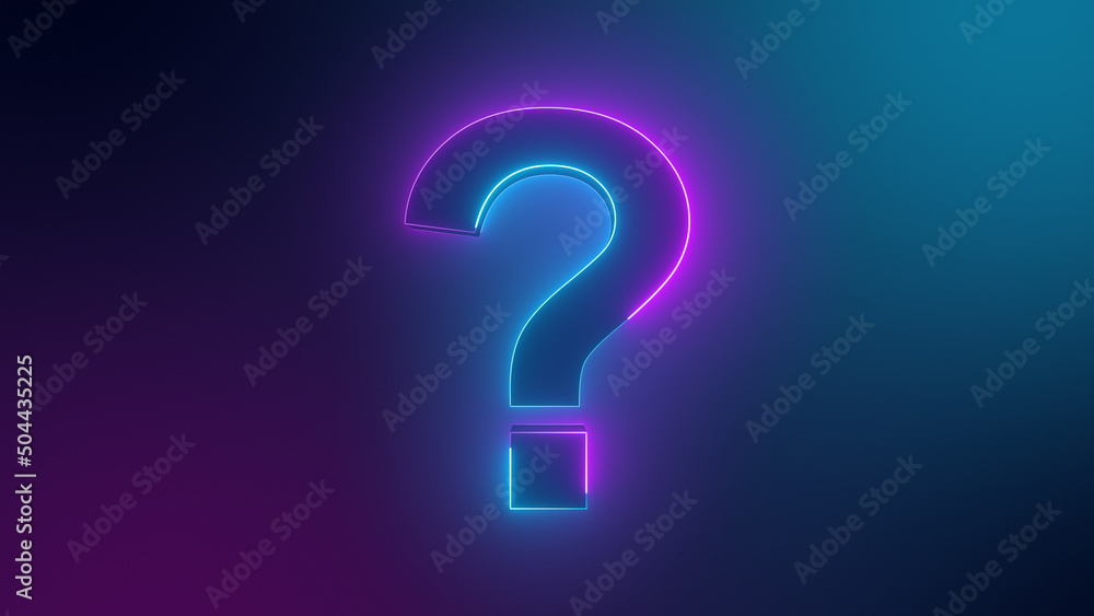 Big question mark sign. Neon colored digital 3D big question ...