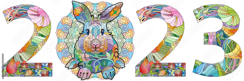 Zentangle stylized rabbit number 2023. Hand Drawn lace vector ...