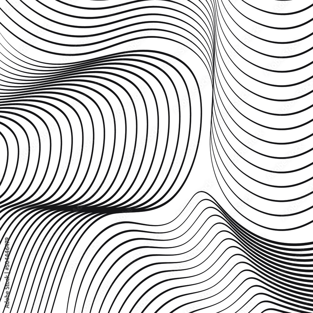 Ripple texture black and white curve lines background vector design ...