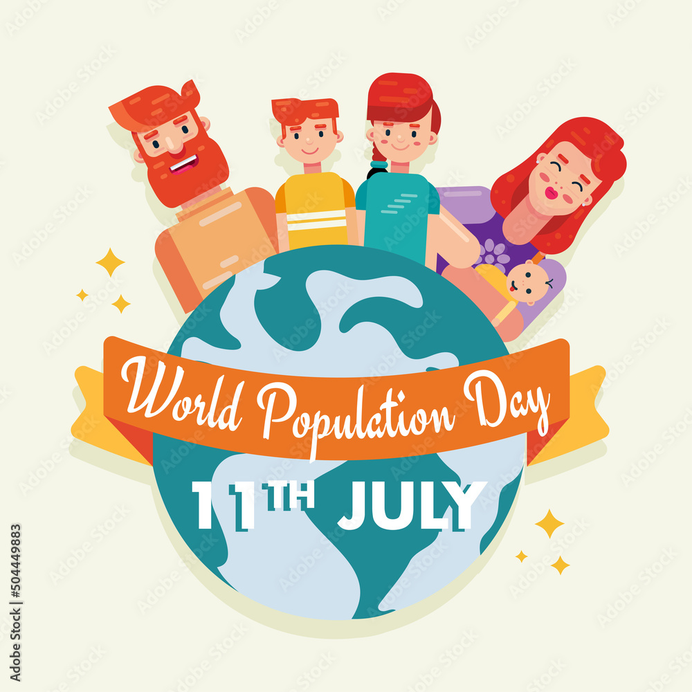 World Population Day 11th July people on globe poster vector background ...