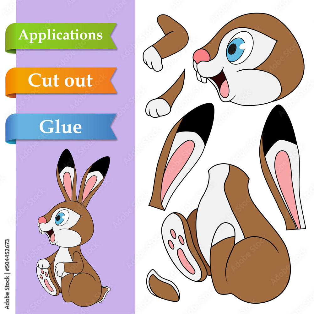 Create paper application the cartoon sitting Hare. Side view. Use ...