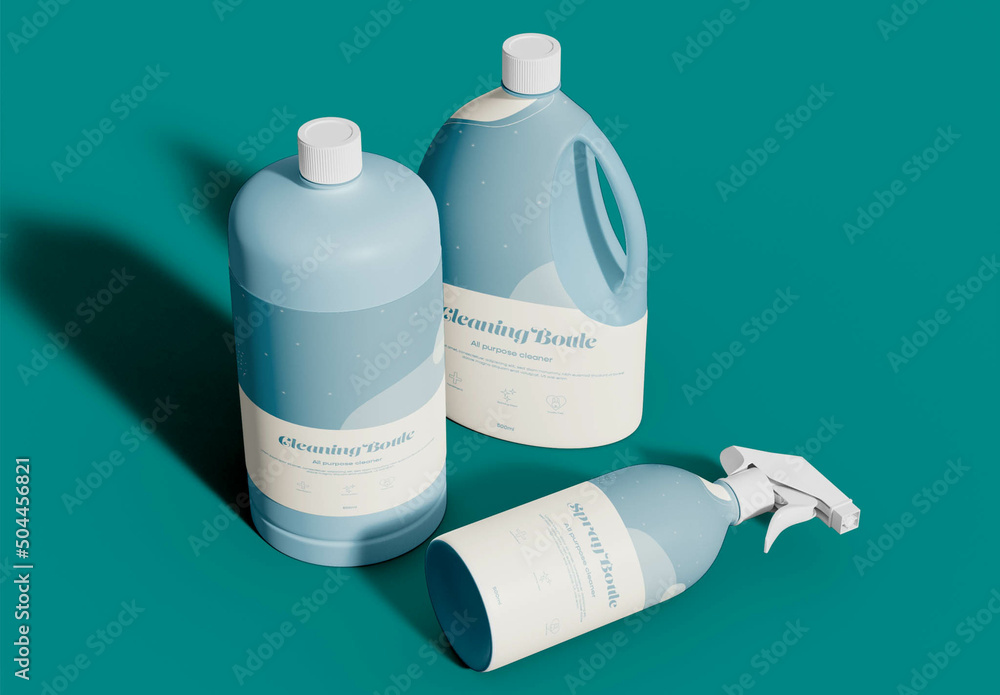 Three Cleaning Bottles Mockup Stock Template | Adobe Stock