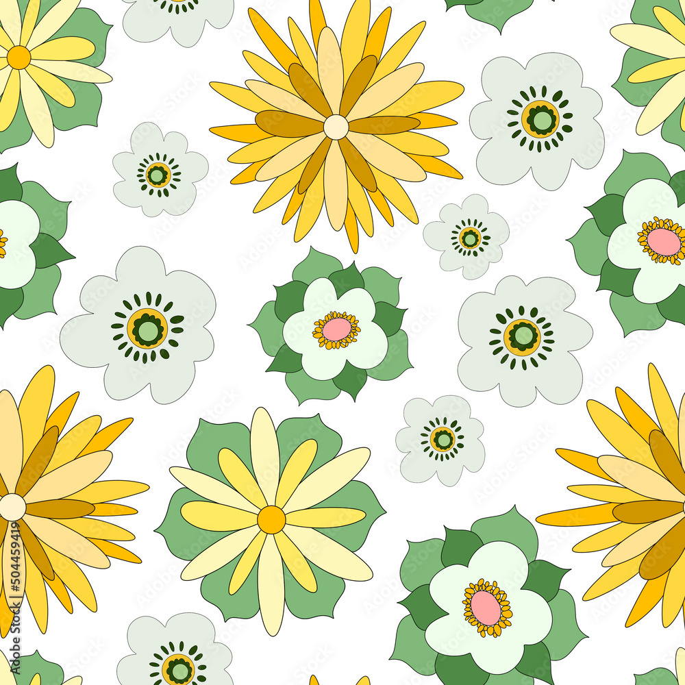 Seamless retro texture in 60s, 70s, 80s style. hippie era, psychedelic ...