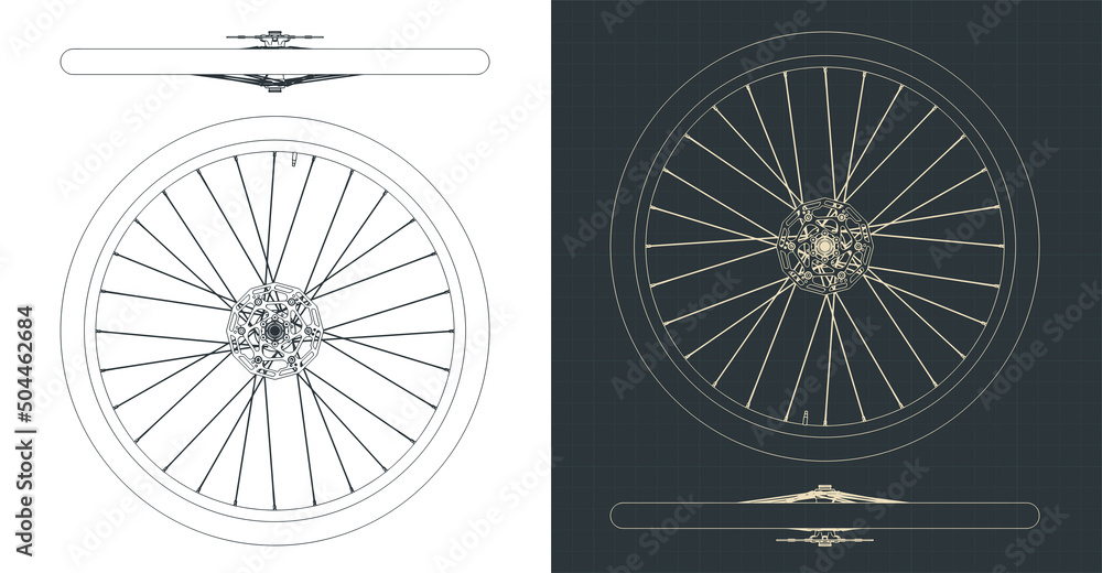 Bicycle wheel blueprints Stock Vector | Adobe Stock