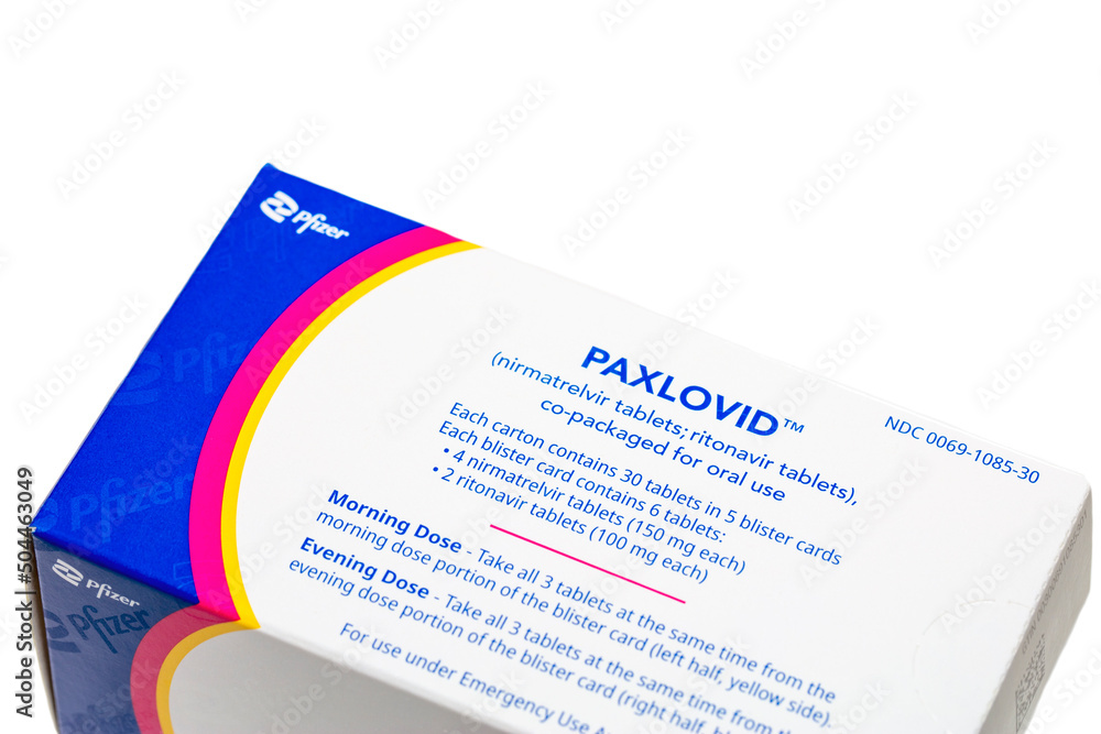 New Hill, North Carolina, USA: May 13th 2022; A packet of the Covid ...