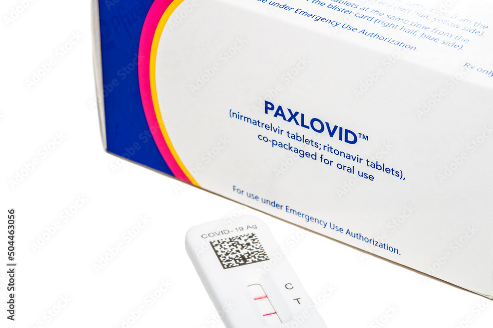 New Hill, North Carolina, USA: May 13th 2022; A packet of the Covid ...