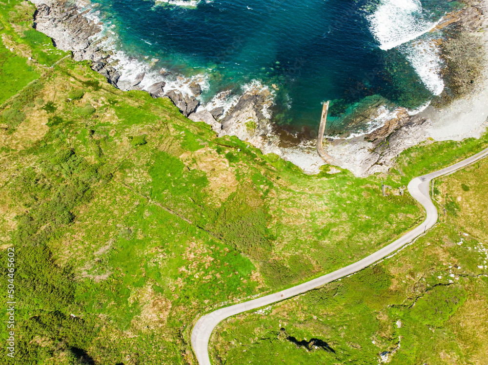 Spectacular aerial view of Mullaghmore Head with huge waves rolling ... Spectacular aerial view of Mullaghmore Head with huge waves rolling ...