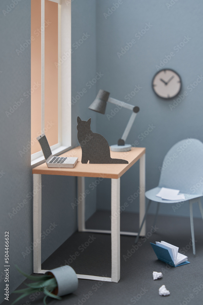 Papercraft cat on working desk Stock Photo | Adobe Stock