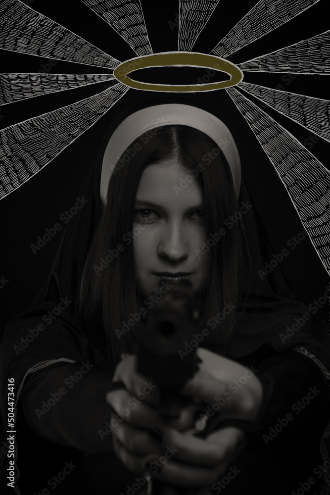 Nun with gun Stock Photo | Adobe Stock