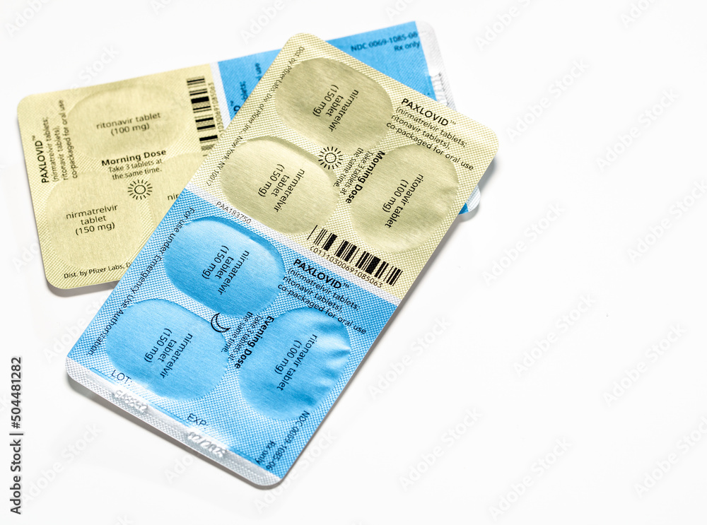 New Hill, North Carolina, USA: May 13th 2022; A packet of the Covid ...