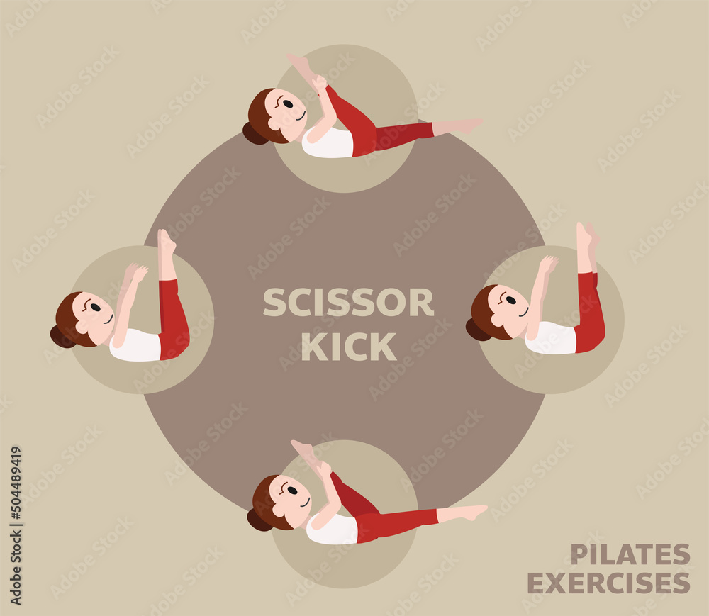 Pilates Moves Exercises Scisssor Kick Cute Cartoon Vector Illustration ...