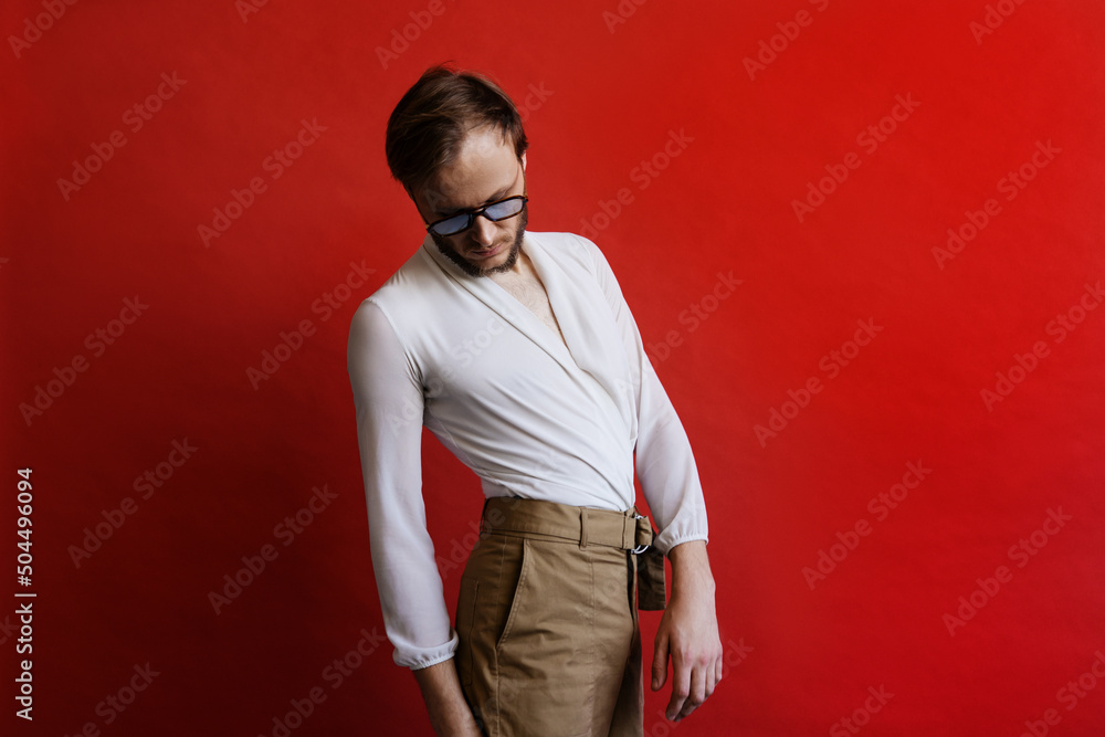 Bearded male model in fashion outfit Stock Photo | Adobe Stock