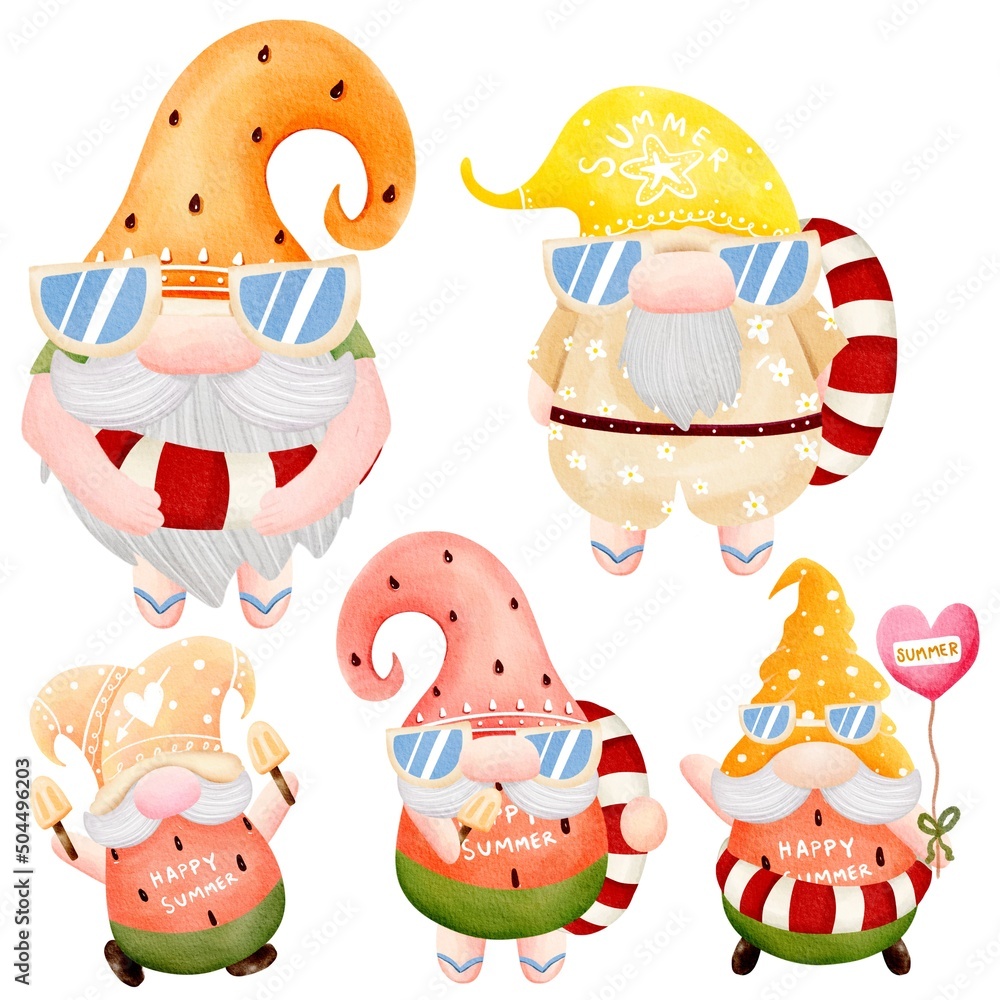Cute digital painting watercolor gnomes element.isolated gnome on white ...