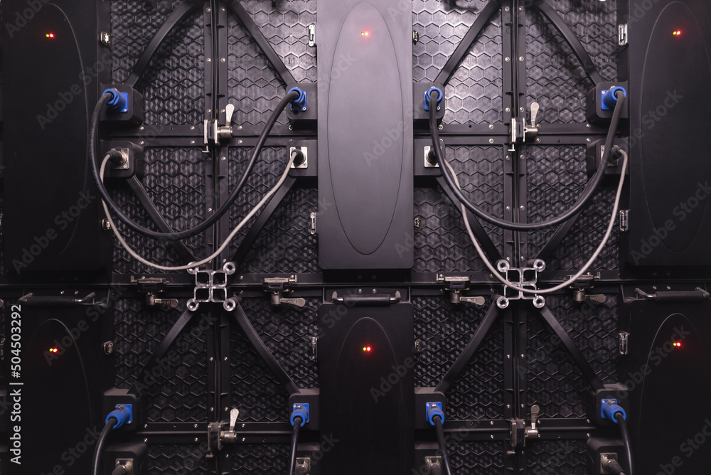 The back side of a large LED screen monitor. The texture of the rear ...