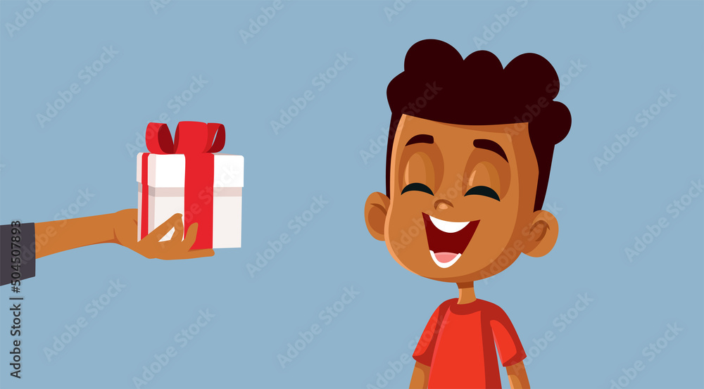 Happy Little Boy Receiving a Birthday Gift Vector Cartoon Illustration ...