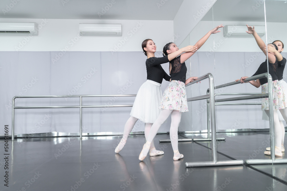 Female ballet dancers rehearse in ballet classes, they practice dancing ...