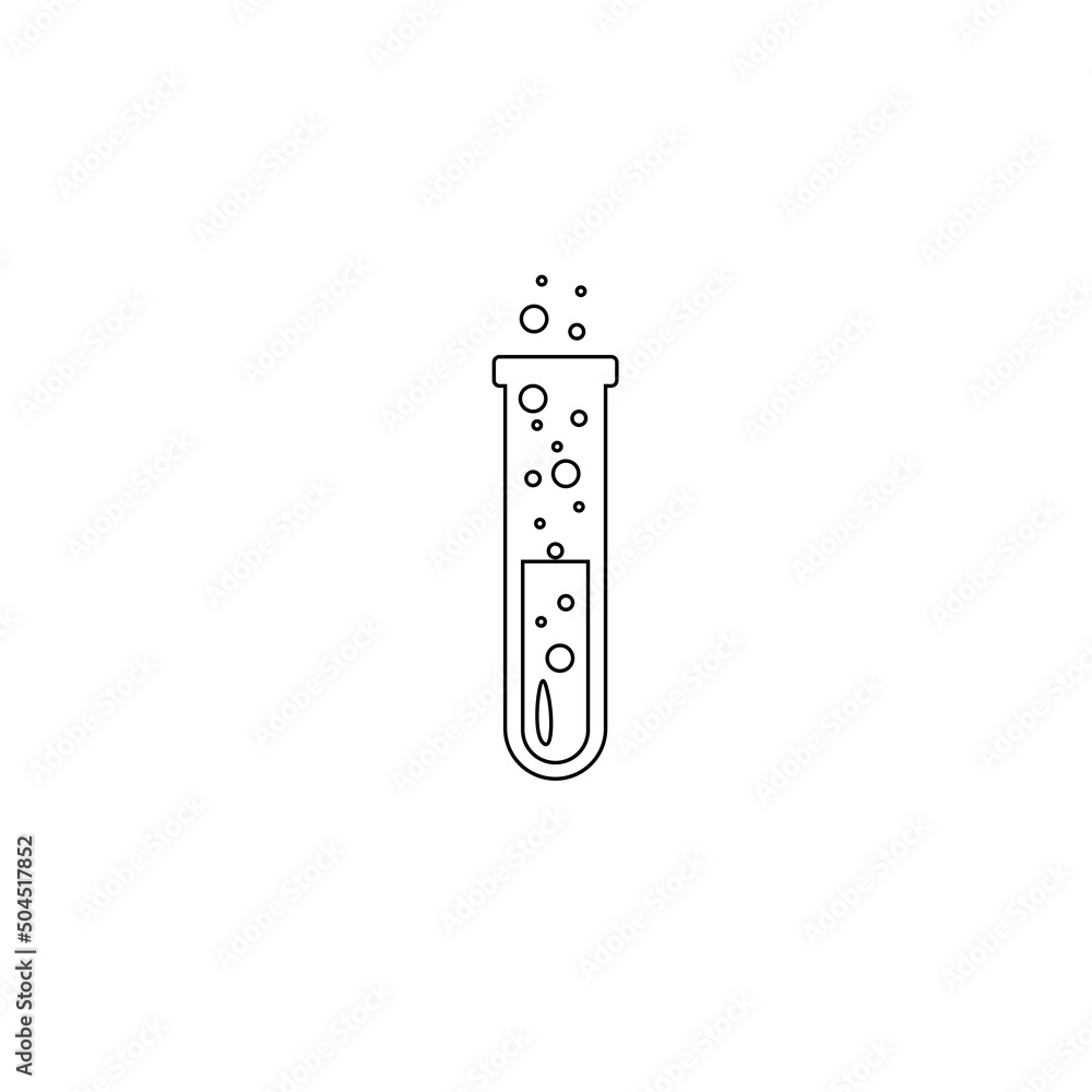 Lab chemical tubes set. Glass beaker, tubes and bottles, tools for ...