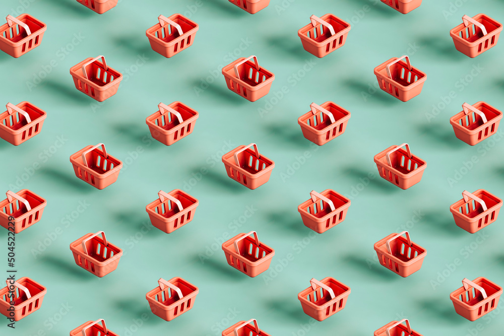 Seamless background of shopping baskets Stock Photo | Adobe Stock