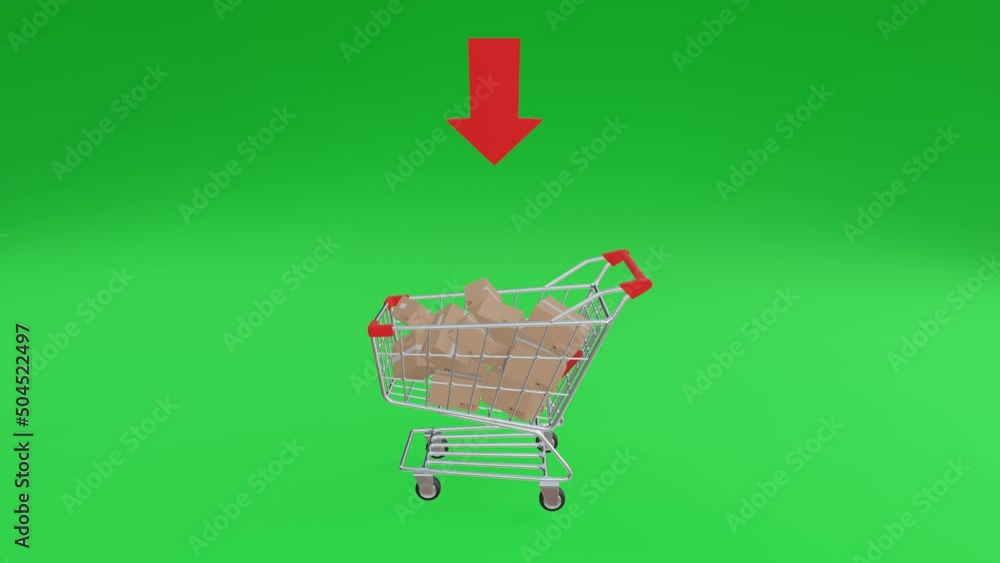 Realistic 3d animation of a shopping cart with full stack of product ...