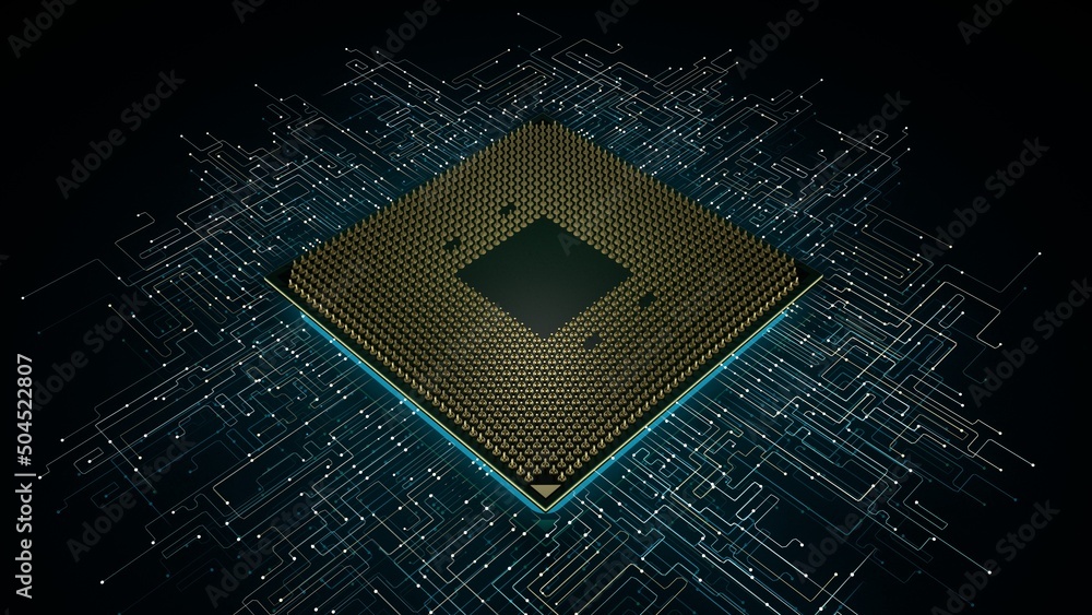 A computer processor with millions of connections and signals ...