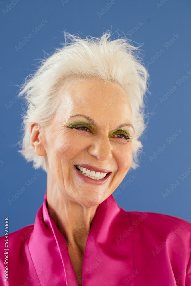 Beautiful aged woman with gray hair and creative make-up Stock Photo ...