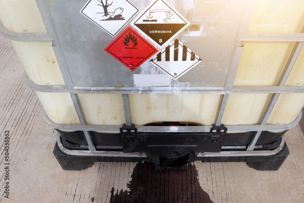 Chemicals from industry or laboratory leak on the floor and damage the ...
