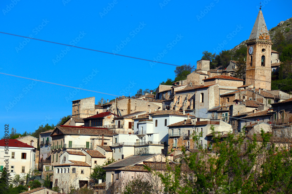 Calascio, mountaintop medieval town near the Castle of Rocca Calascio ...