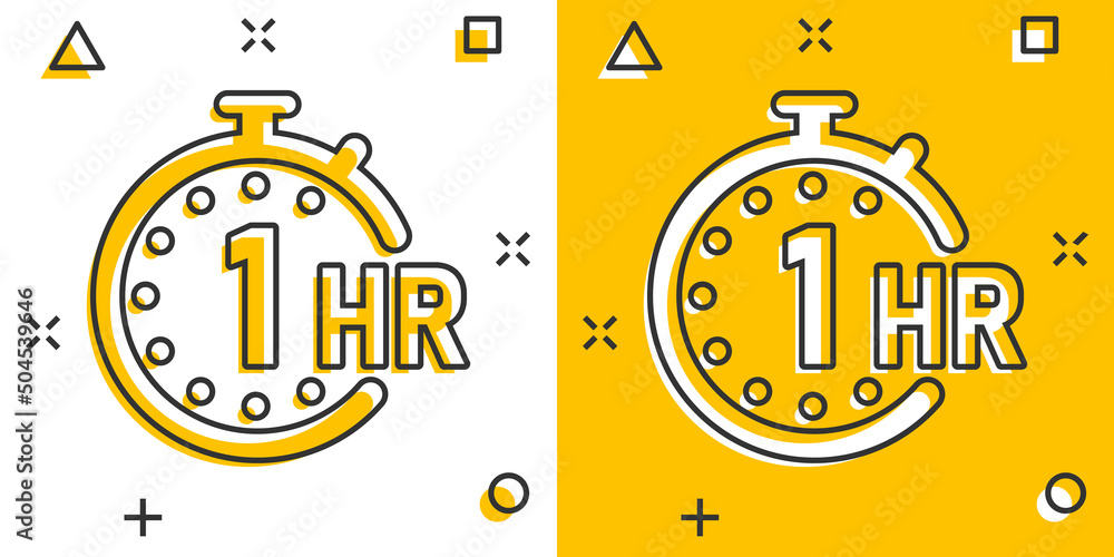 1 hour clock icon in comic style. Timer countdown cartoon vector ...