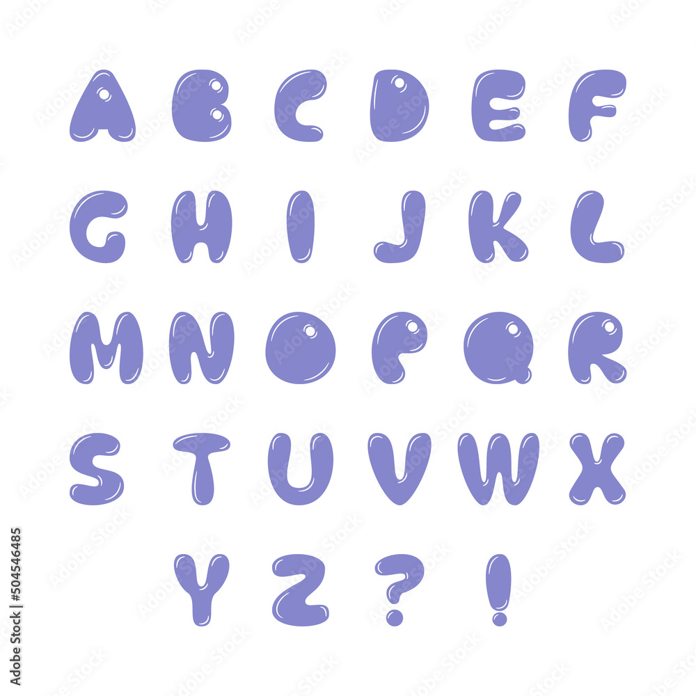 Cartoon bubble alphabet set in very peri color Stock Vector | Adobe Stock