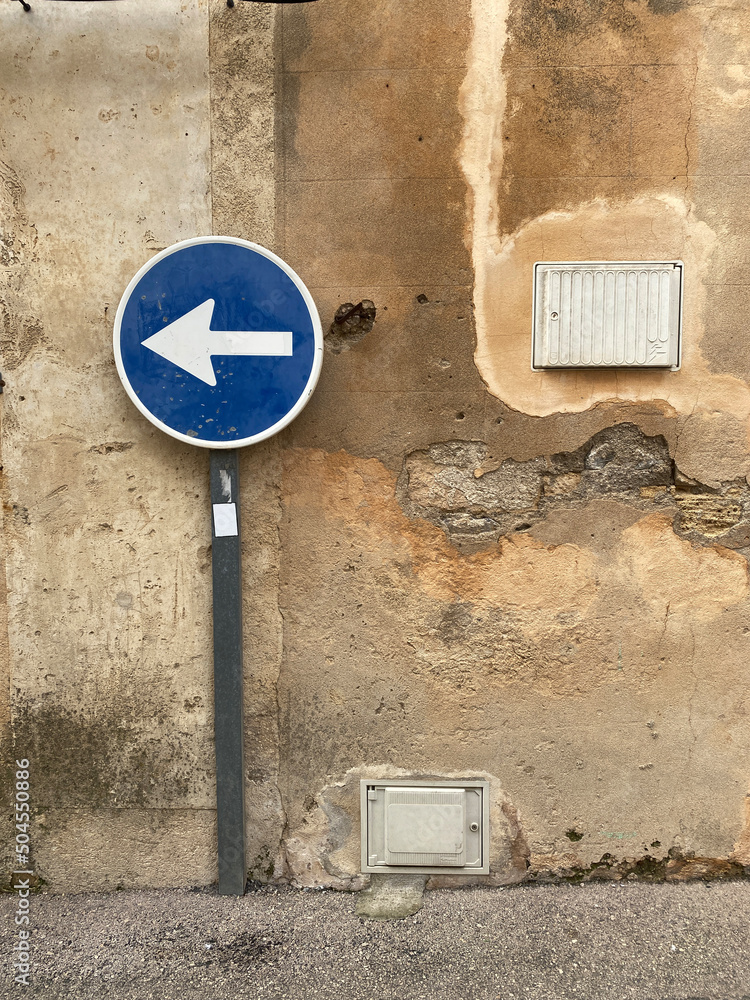 old wall with traffic sign Stock Photo | Adobe Stock
