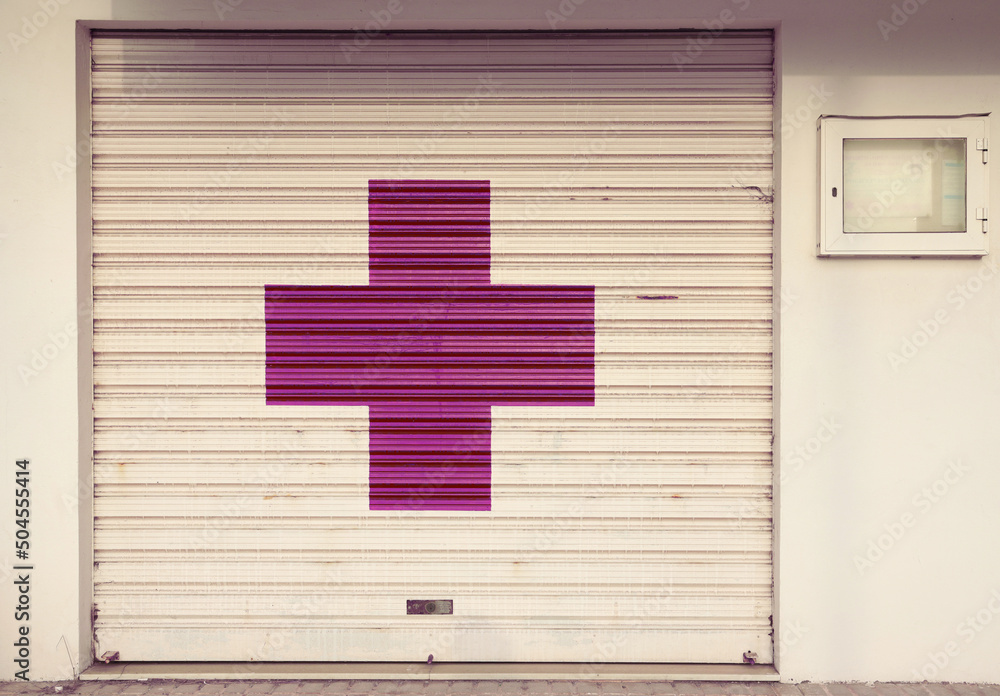 roller shutter with purple cross Stock Photo | Adobe Stock