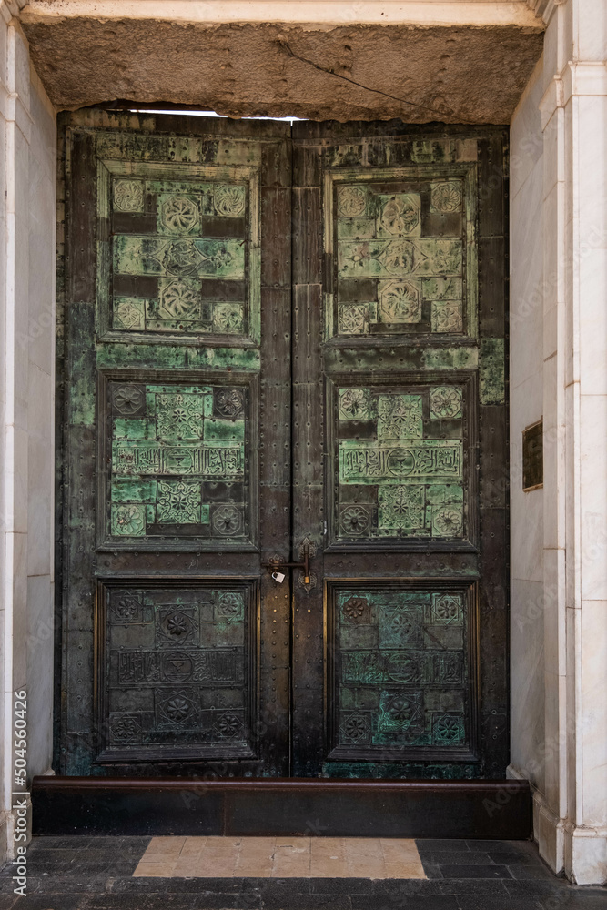 Old door inside the Umayyad Mosque, also known as the Great Mosque of ...