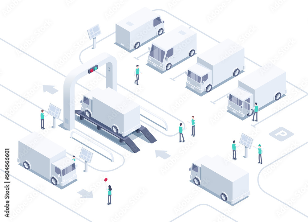 isometric vector illustration on a white background, parking and ...