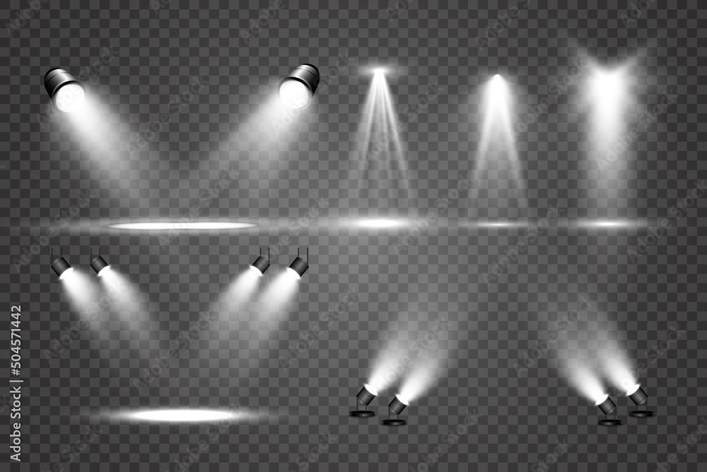 Collection of stage lighting, catwalk or platform, transparent effects ...