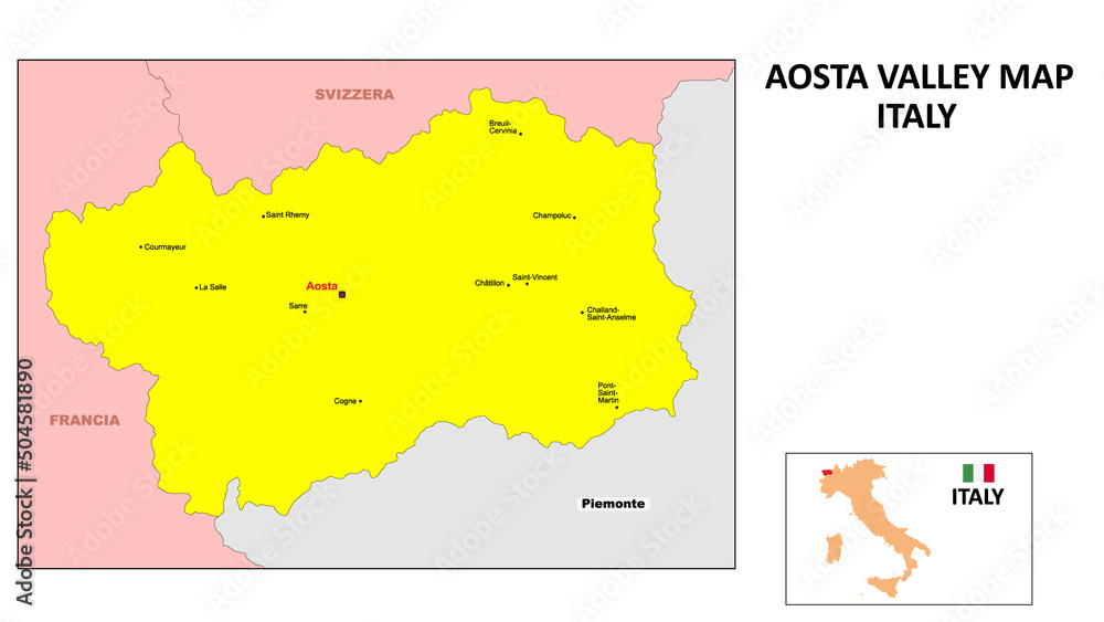 Aosta Valley Map. State and district map of Aosta Valley. Political map ...