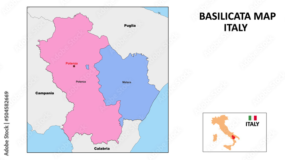 Basilicata Map. State and district map of Basilicata. Political map of ...