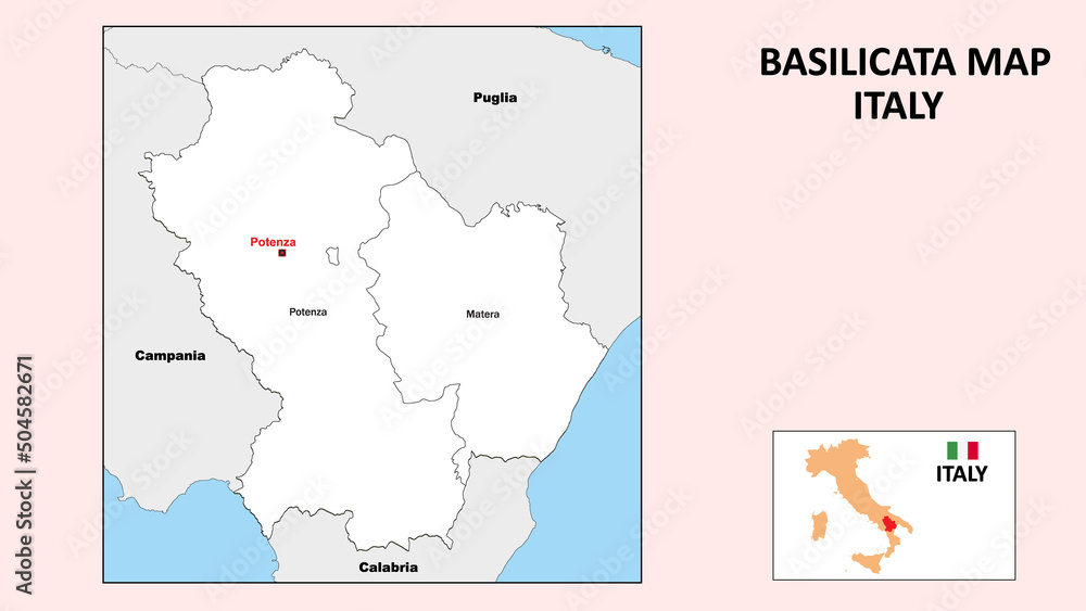 Basilicata Map. Political map of Basilicata with boundaries in white ...