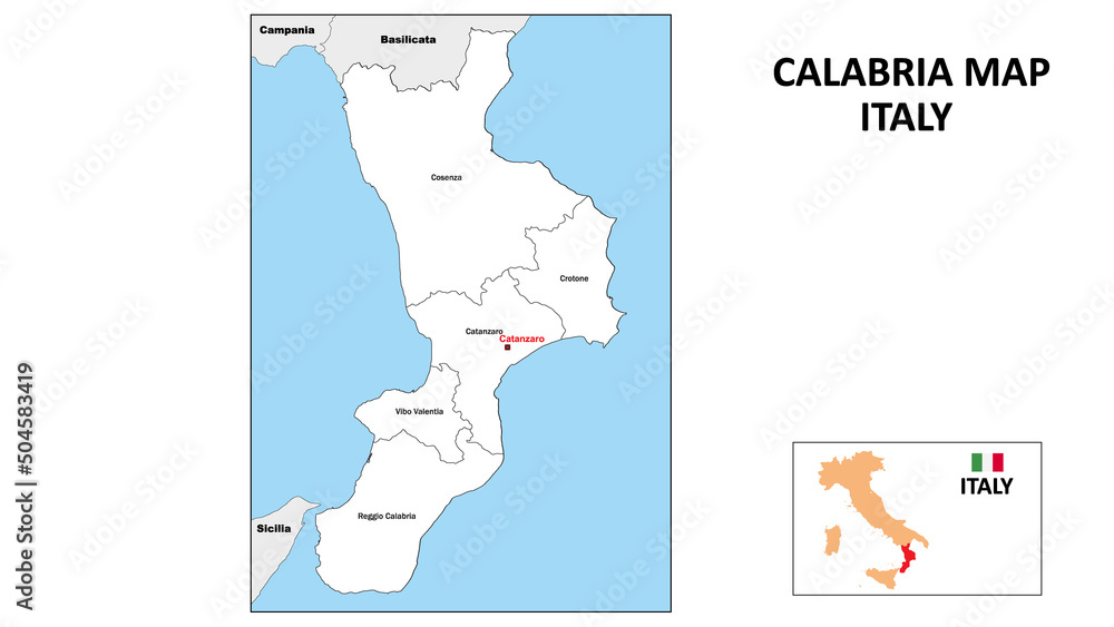Calabria Map. Political map of Calabria with boundaries in white color ...