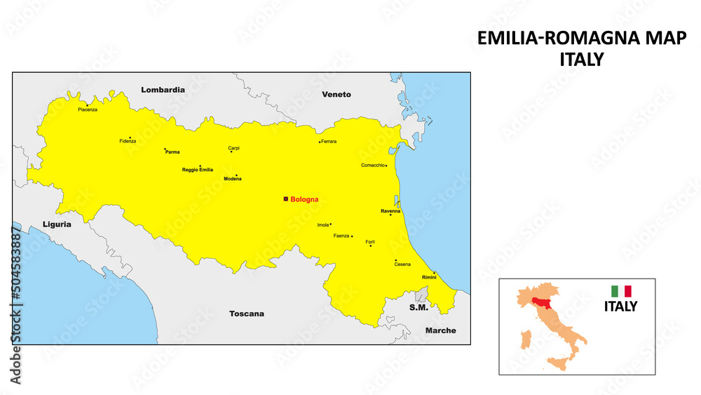 Emilia Romagna Map. State and district map of Emilia Romagna. Political ...