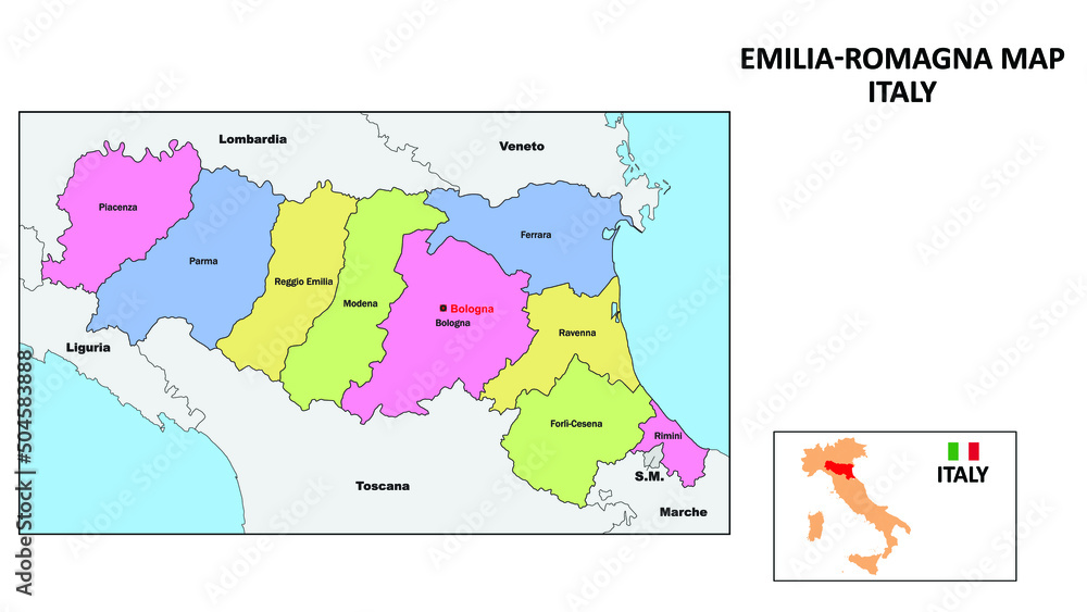 Vetor de Emilia Romagna Map. State and district map of Emilia Romagna ...