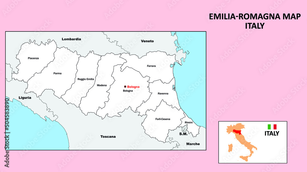 Emilia Romagna Map. Political map of Emilia Romagna with boundaries in ...