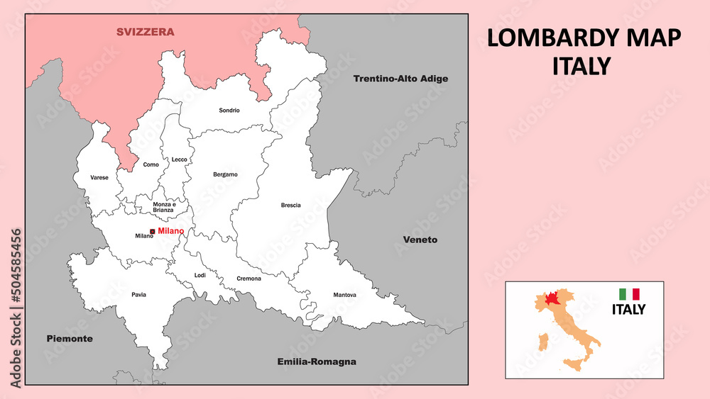Lombardy Map. Political map of Lombardy with boundaries in white color ...